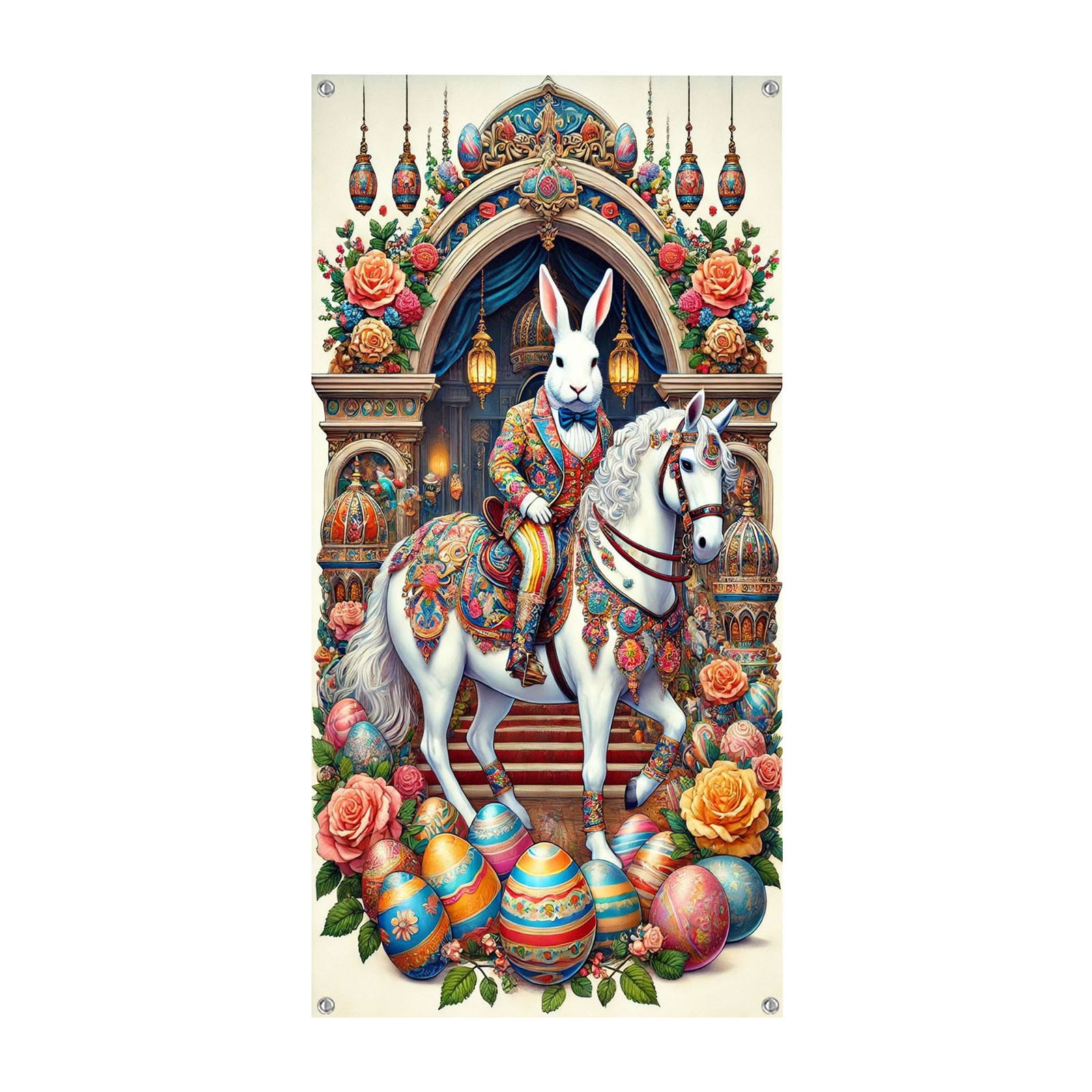A Easter Door Banner Horse Riding Bunny Print Polyester Fabric Hanging ...