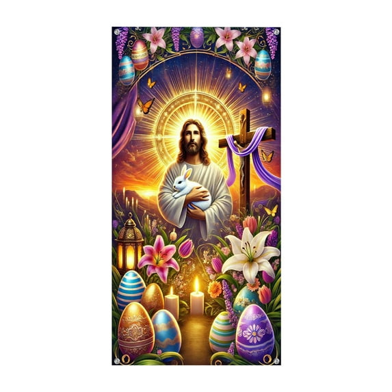 A Easter Fabric Wall Hanging Front View Bunny With Cross 35.43X70.87 ...