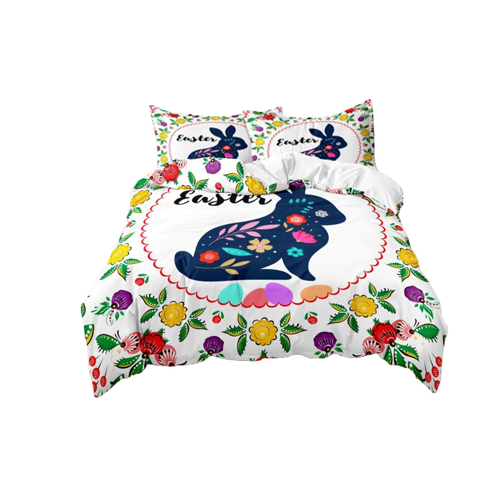 A Easter Themed 3 Piece Bedding Set With Cartoon Rabbits And Eggs ...