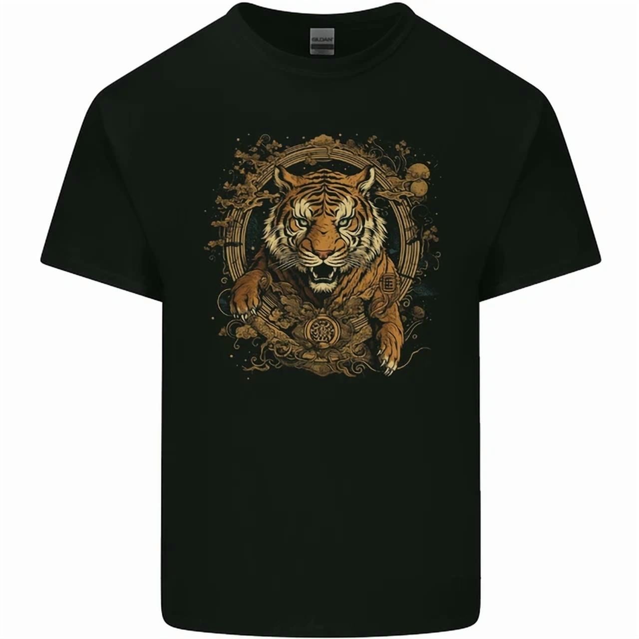 A Ferocious Tiger With A Japanese Background Light T-Shirt - Walmart.com