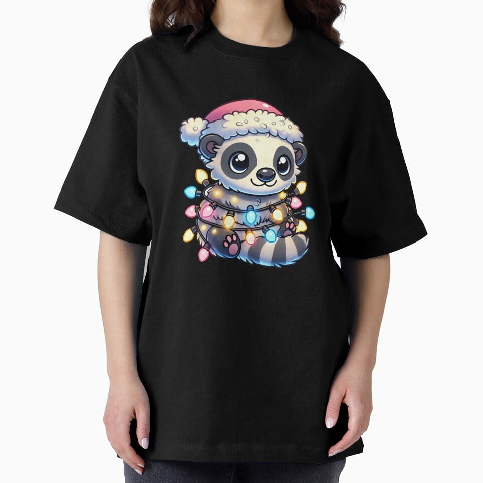 A Festive Panda Lemur Tangled In Holiday Lights, Large Vibe Unisex T ...