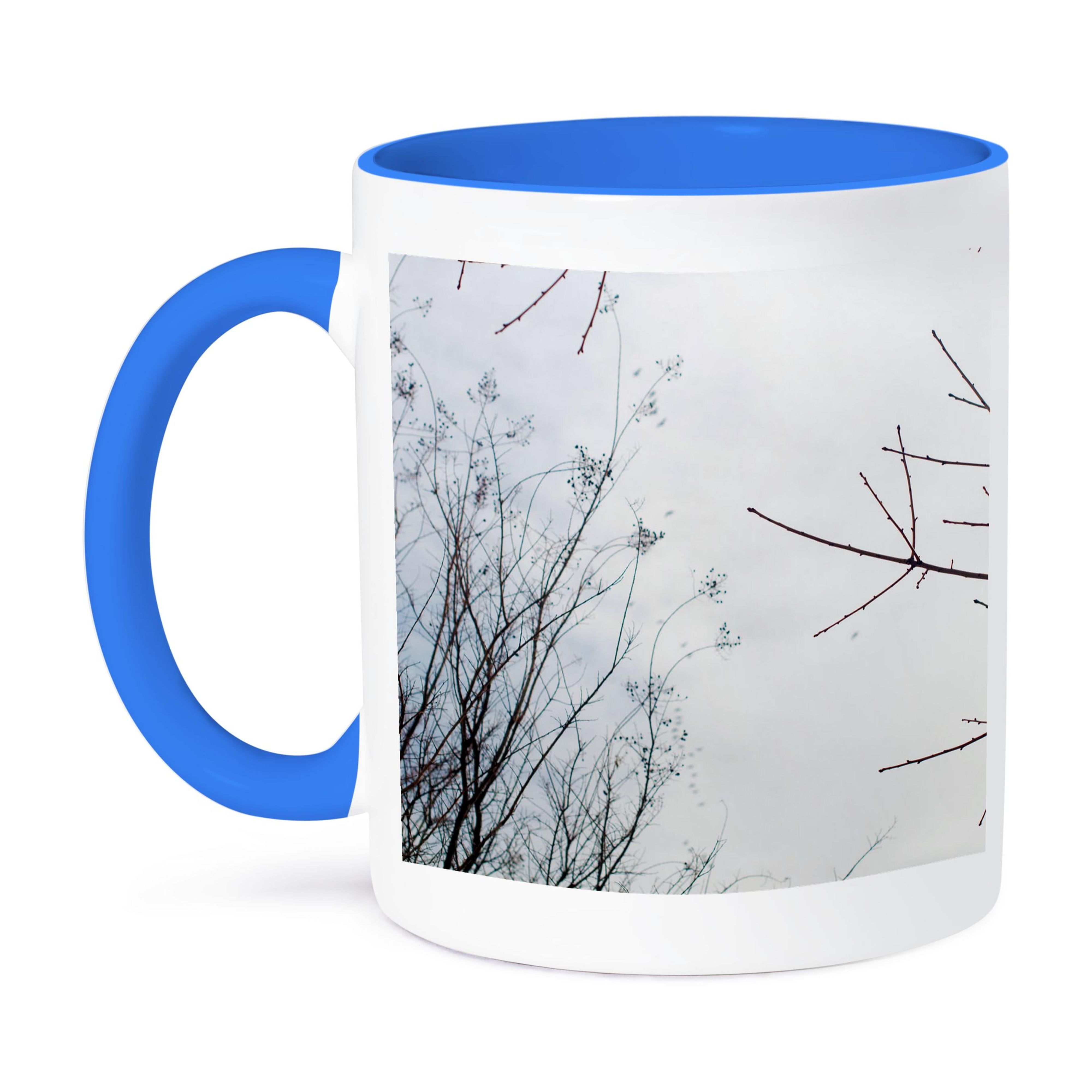 A Few Branches Framing The Dull Gray Sky, 15oz Two-Tone Blue Mug ...