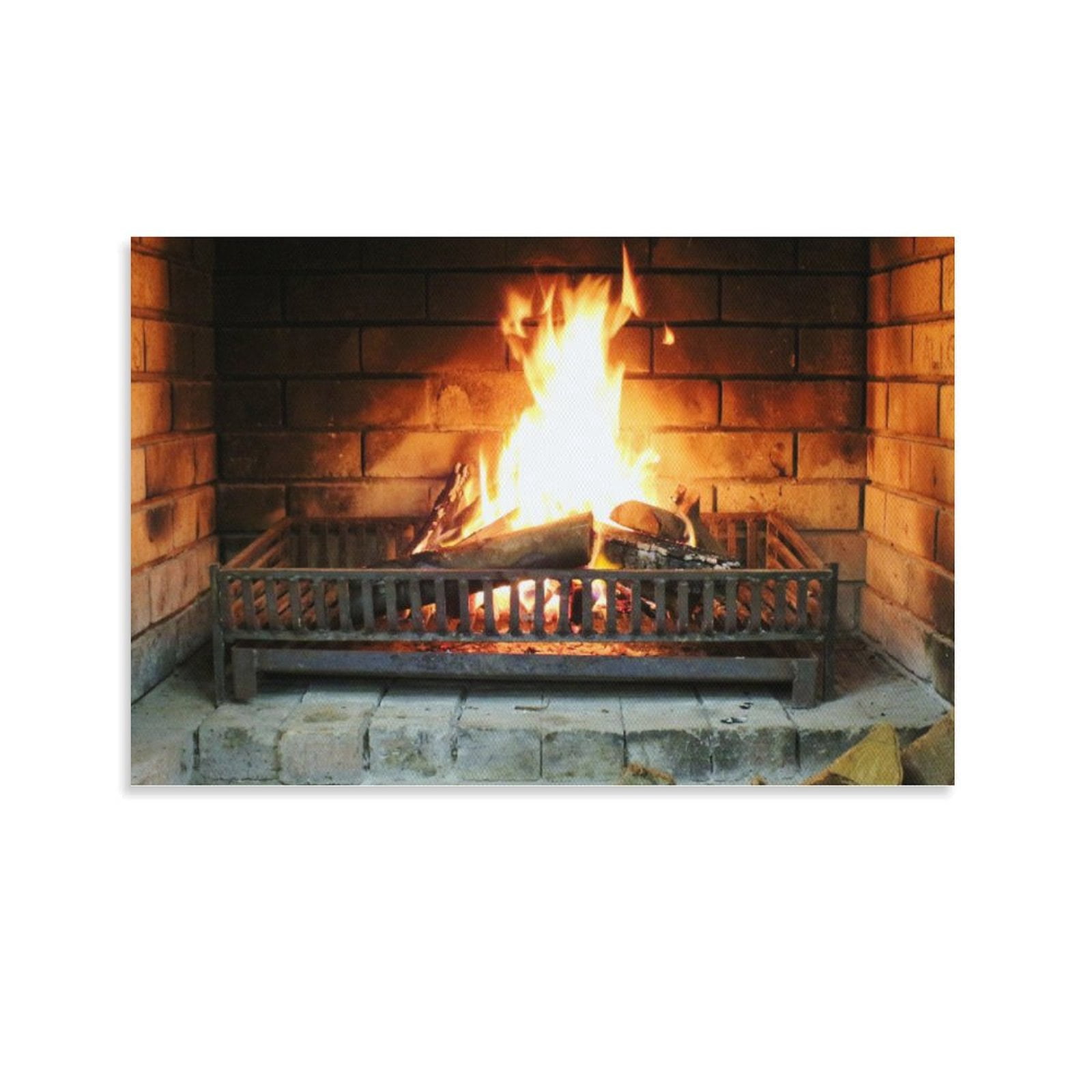 A Fire Roars In A Brick Fireplace Poster Decorative Painting Canvas ...