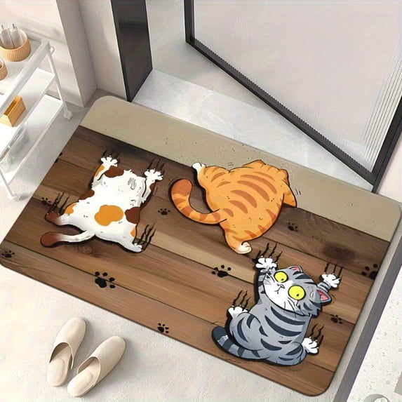 A Flannel Mat Featuring a Cute Cat Design, Suitable for Use As a Door ...