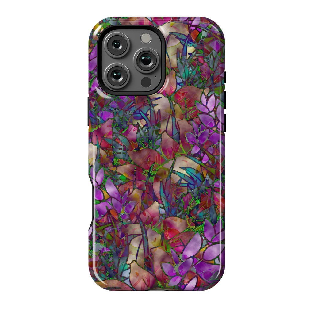 A Floral Abstract Stained Glass G175 Themed Tough Case for iPhone 11-17 ...