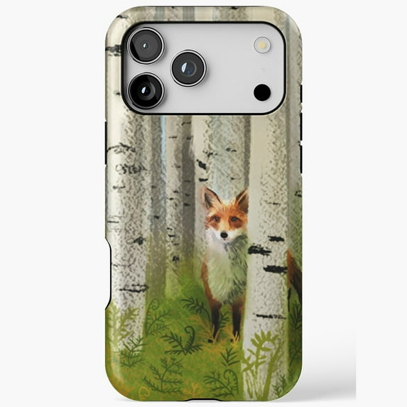 A Fox in a Beautiful Autumn Birch Forest Scene iPhone 11 through 17 Pro ...