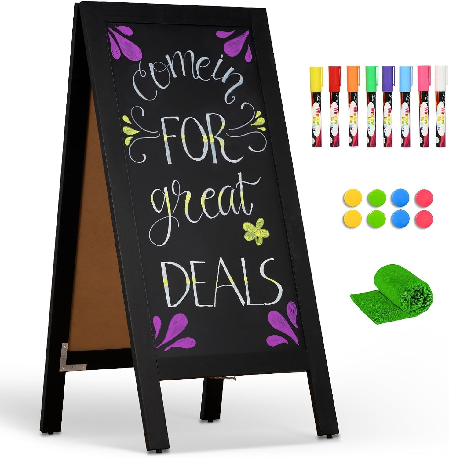 A-Frame Double-Sided Magnetic Chalkboard 40"x20", Solid Pine Wood ...