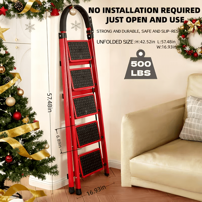 A-Frame Folding Step Ladder with Tool Tray & Safety Lock - Slip ...