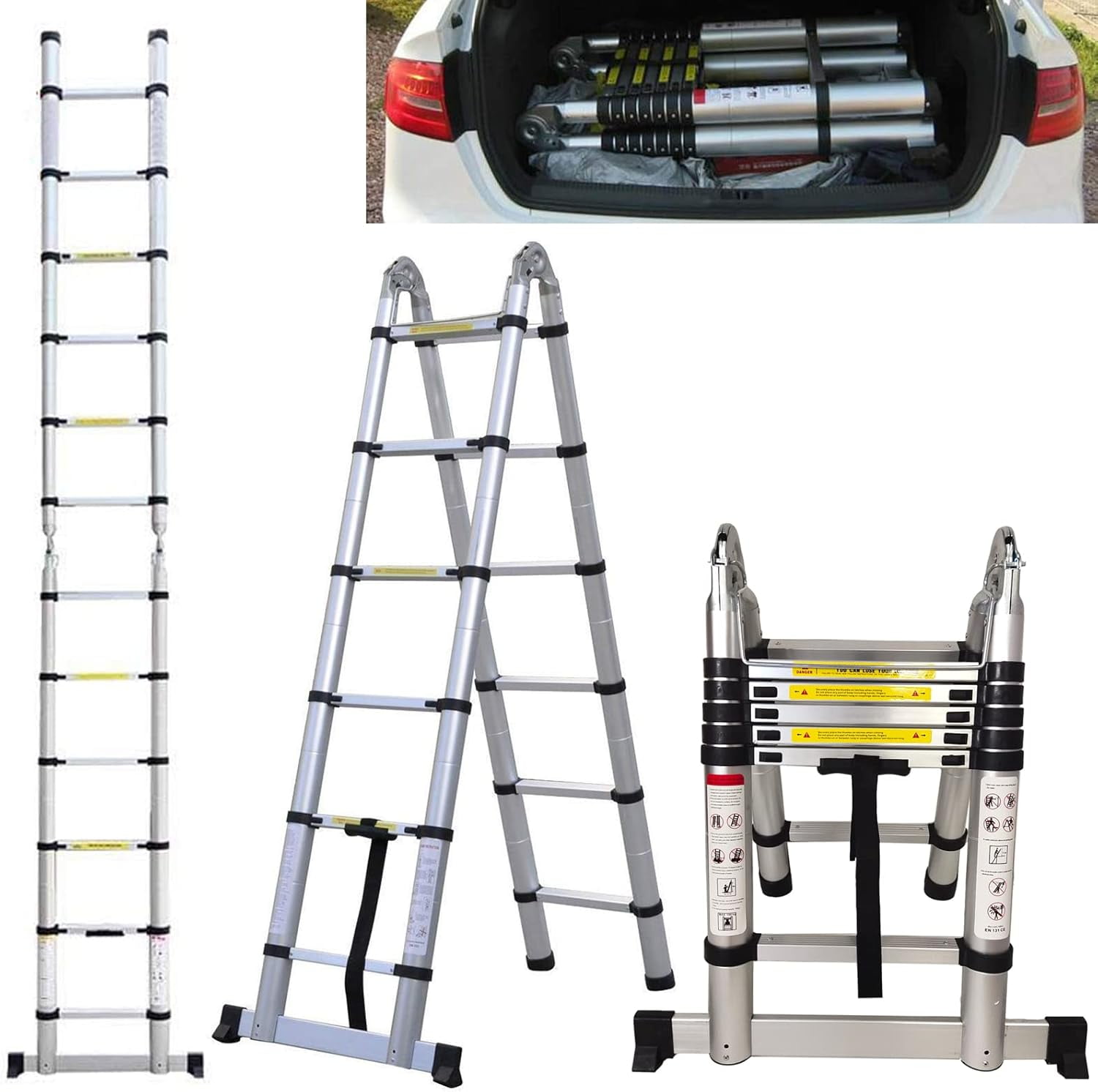 A-Frame Ladders Extendable Telescopic 1.9M+1.9M Ladder Heavy-Duty Multi ...