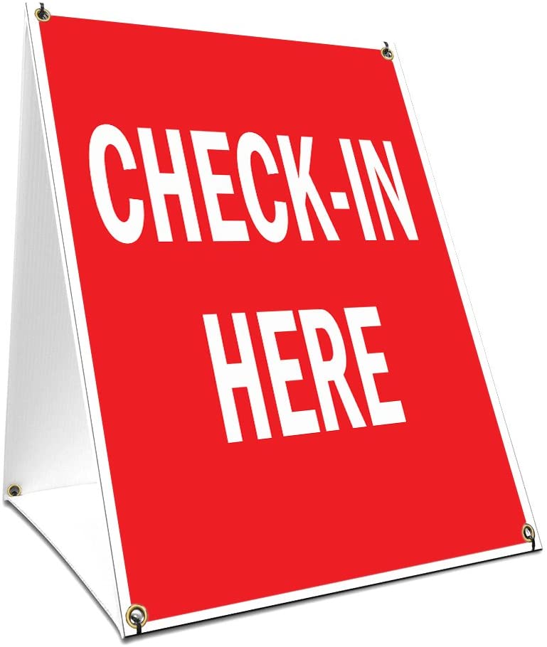 A-Frame Sidewalk Check-in Here Sign with Graphics On Each Side | 18" X ...