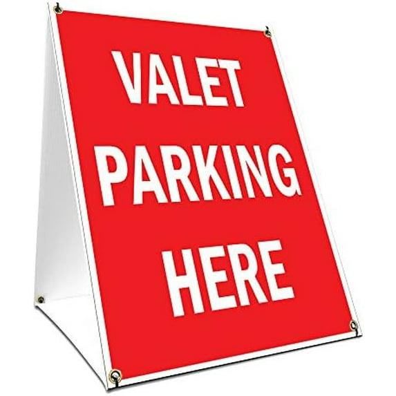 A-Frame Sidewalk Valet Parking Here Sign with Graphics On Each Side ...