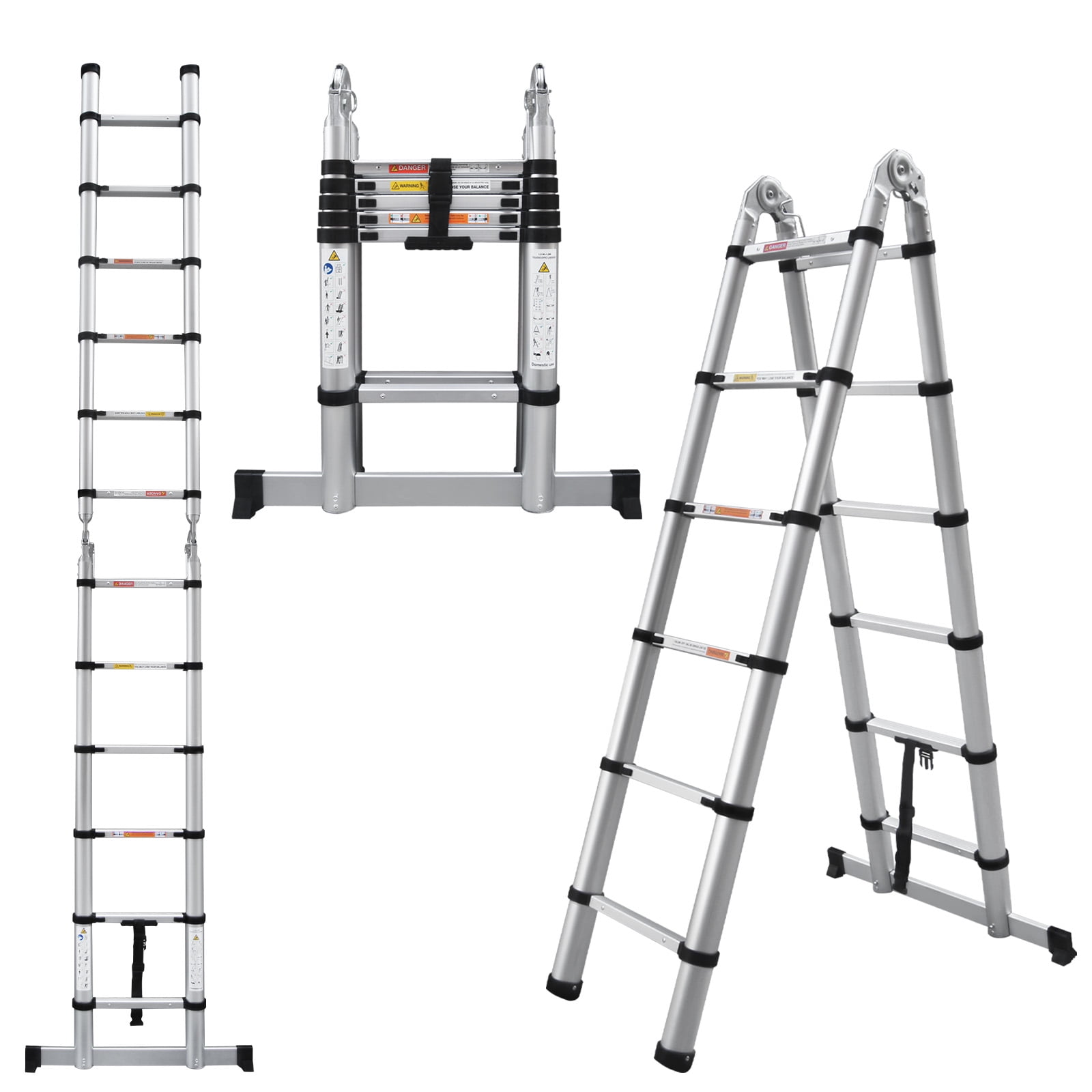 A-Frame Telescoping Ladder 12.5ft, 2-in-1 Folding Ladder Adjustable ...