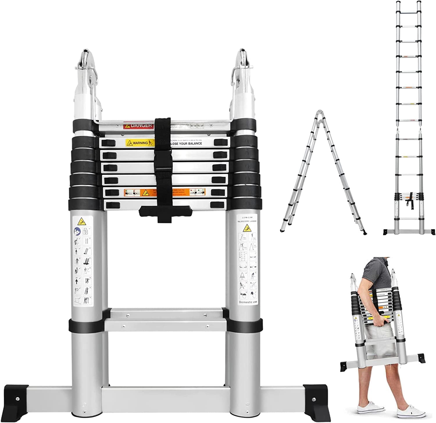A-Frame Telescoping Ladder 16.4ft, 2-in-1 Folding Ladder Adjustable ...