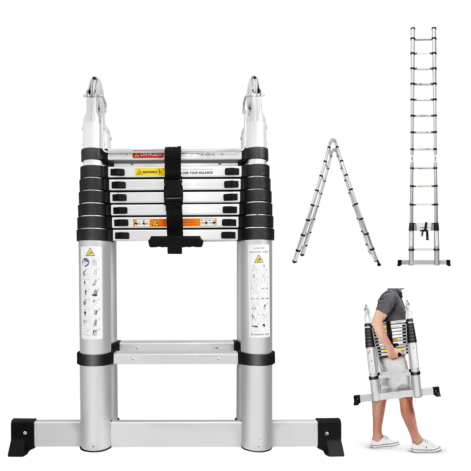 A-Frame Telescoping Ladder 16.4ft, 2-in-1 Folding Ladder Adjustable ...