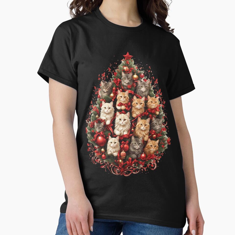 A Funny Meowy Holiday Themed Cat Christmas Tree Themed Gift Unisex T ...