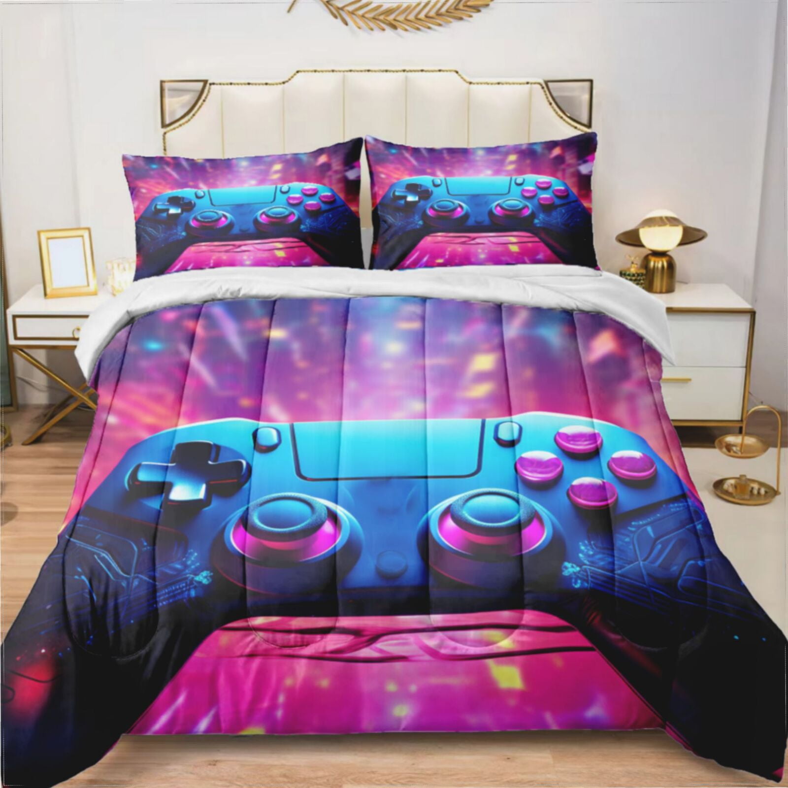 A Gaming Controller With Neon Lights (6) Comforter Set Bedding Set ...