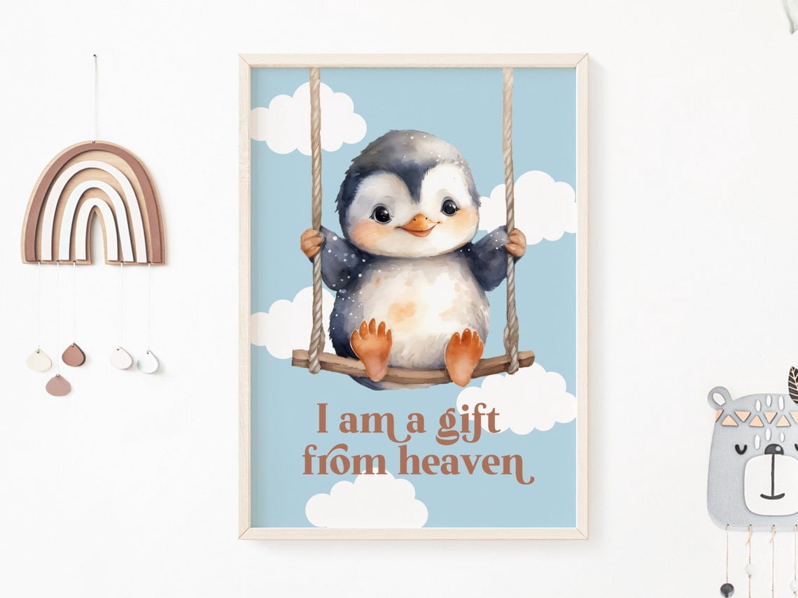 A Gift From Heaven Christian Nursery Boy Decor Baby Penguin Boho ...