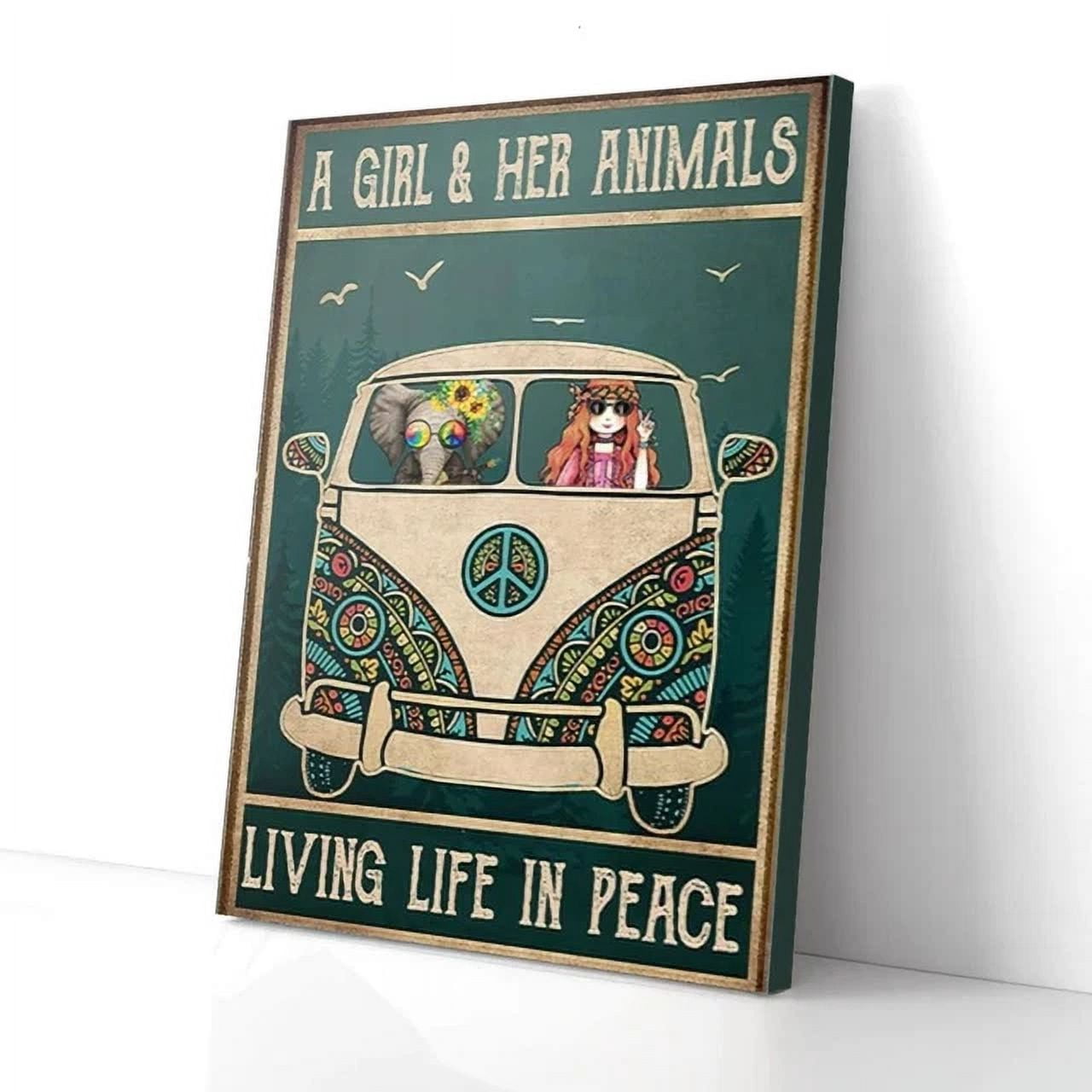 A Girl And Her Animals Living Life In Peace Elephant Hippie Poster ...