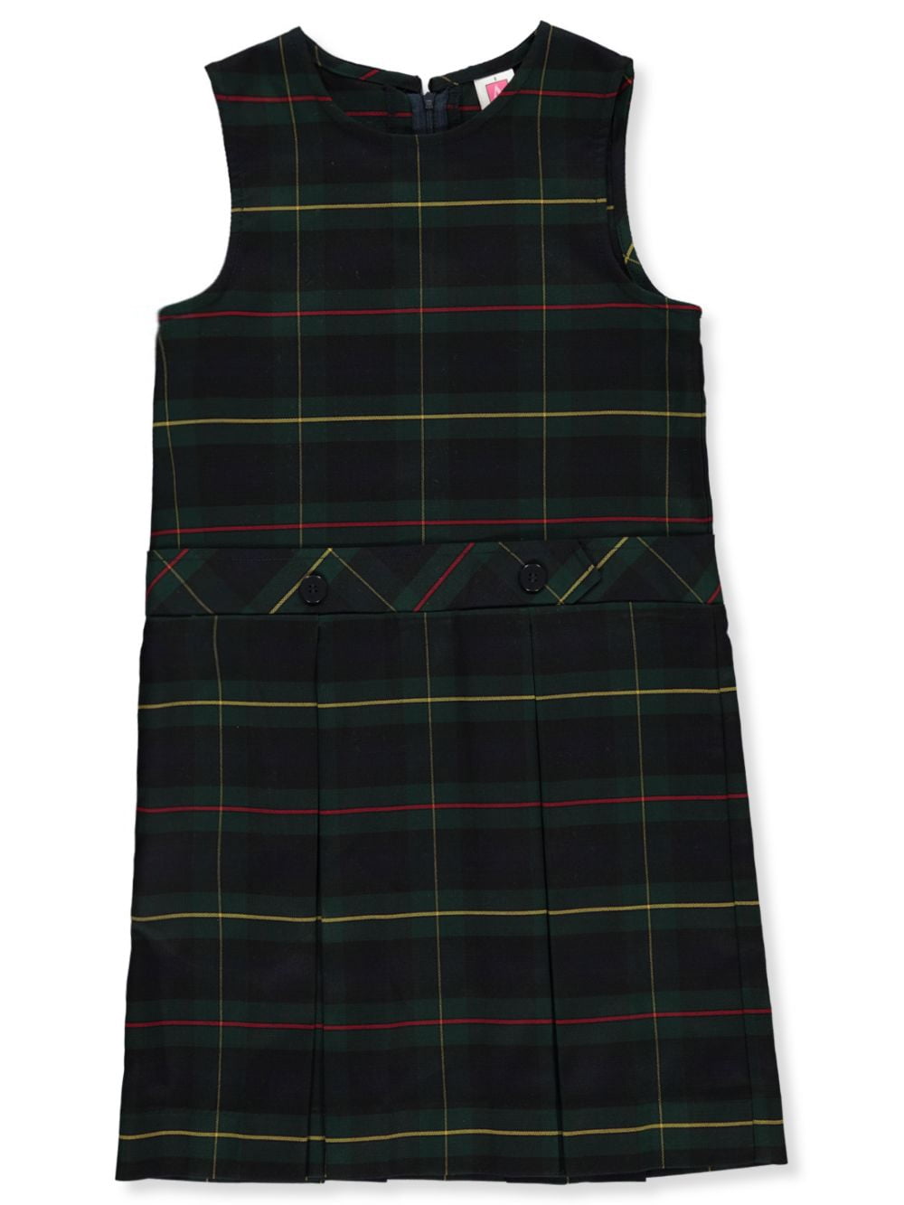 A+ Girls' Plus Size Bib Front Jumper School Uniform - green/gold *plaid ...