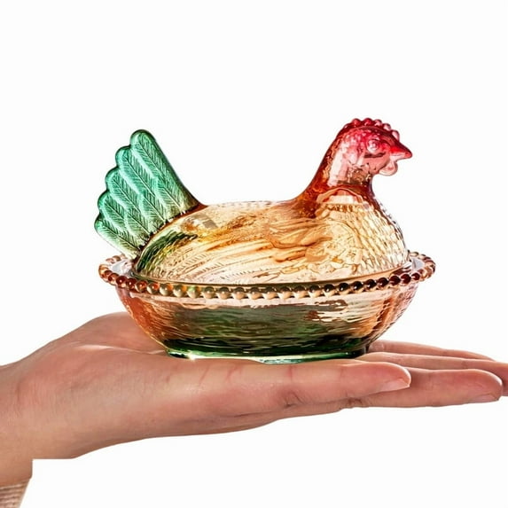 A Glass Hen Nest Candy Dish With Lid Rustic Style Candy Bowl Jar For ...