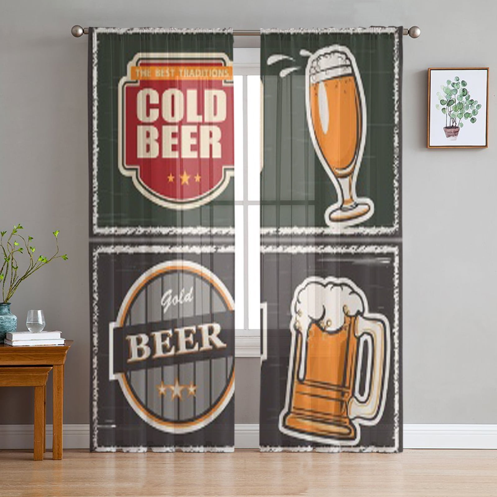 A Glass Of Beer Emblem Sheer Curtains for Living Room Transparent Tulle ...
