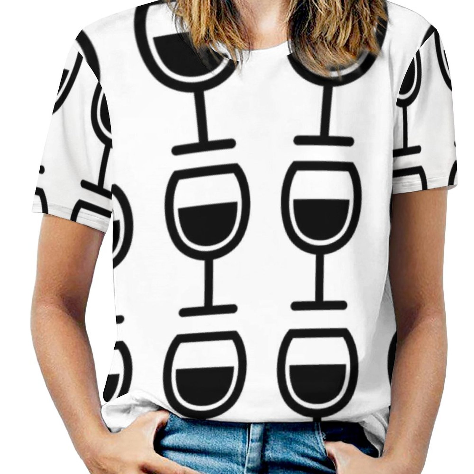 A Glass Or Two Of Wine Women Zipper Printed Vintage T Shirts Tops Full ...