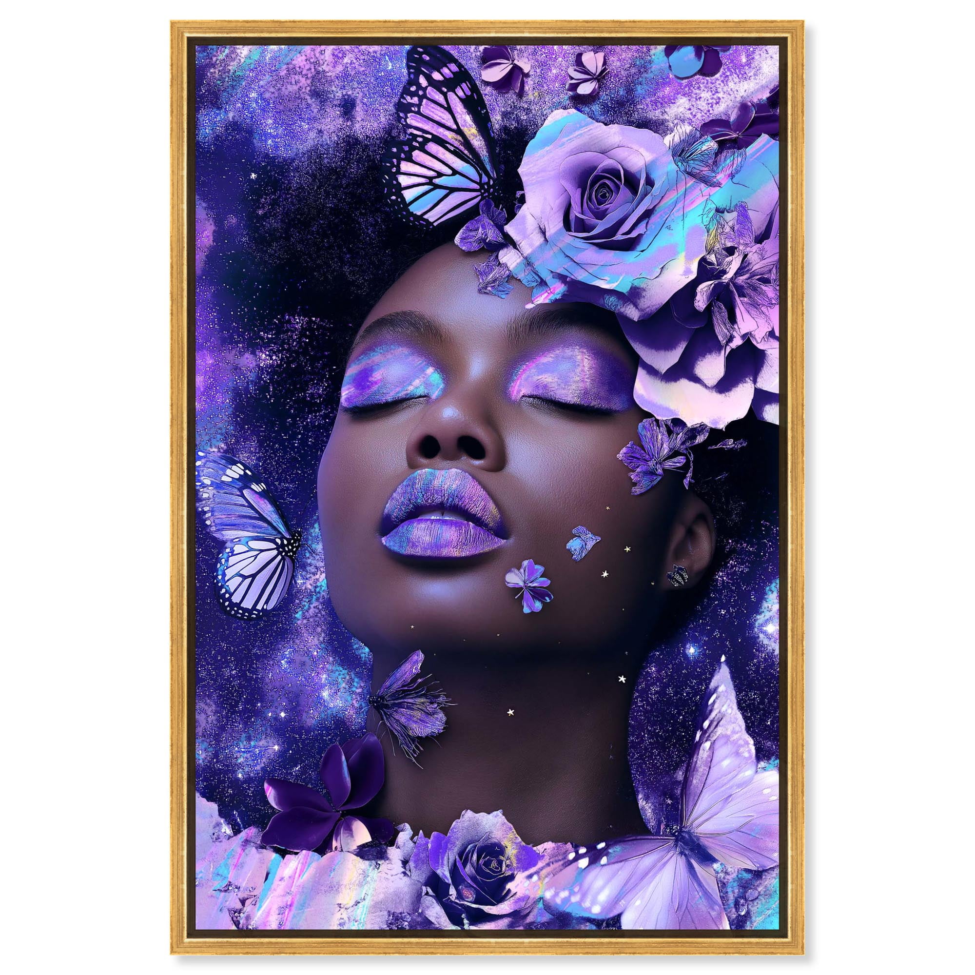 A Glistening Neon Woman Canvas Glam Portraits by Art Remedy, Gold Frame ...