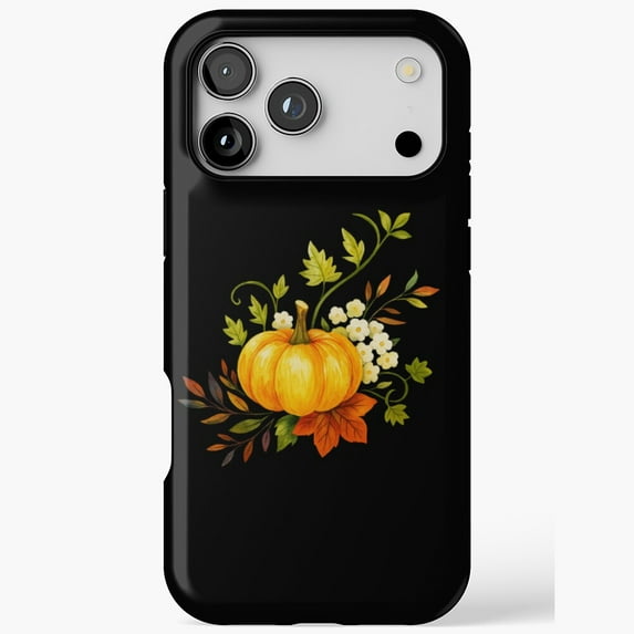A Golden Pumpkin With Autumn Leaves Themed Art iPhone 11 through 17 Pro ...