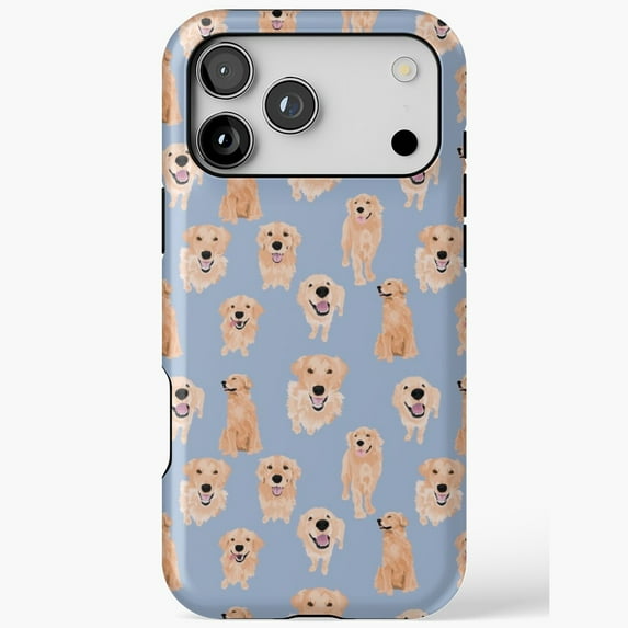 A Golden Retrievers on Blue Themed Cute Dog Art iPhone 11 through 17 ...