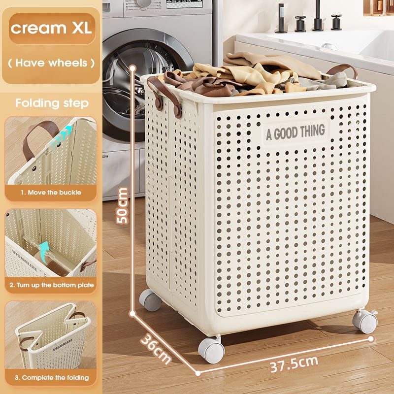A Good Thing Cream XL Laundry Basket with Wheels – Collapsible ...