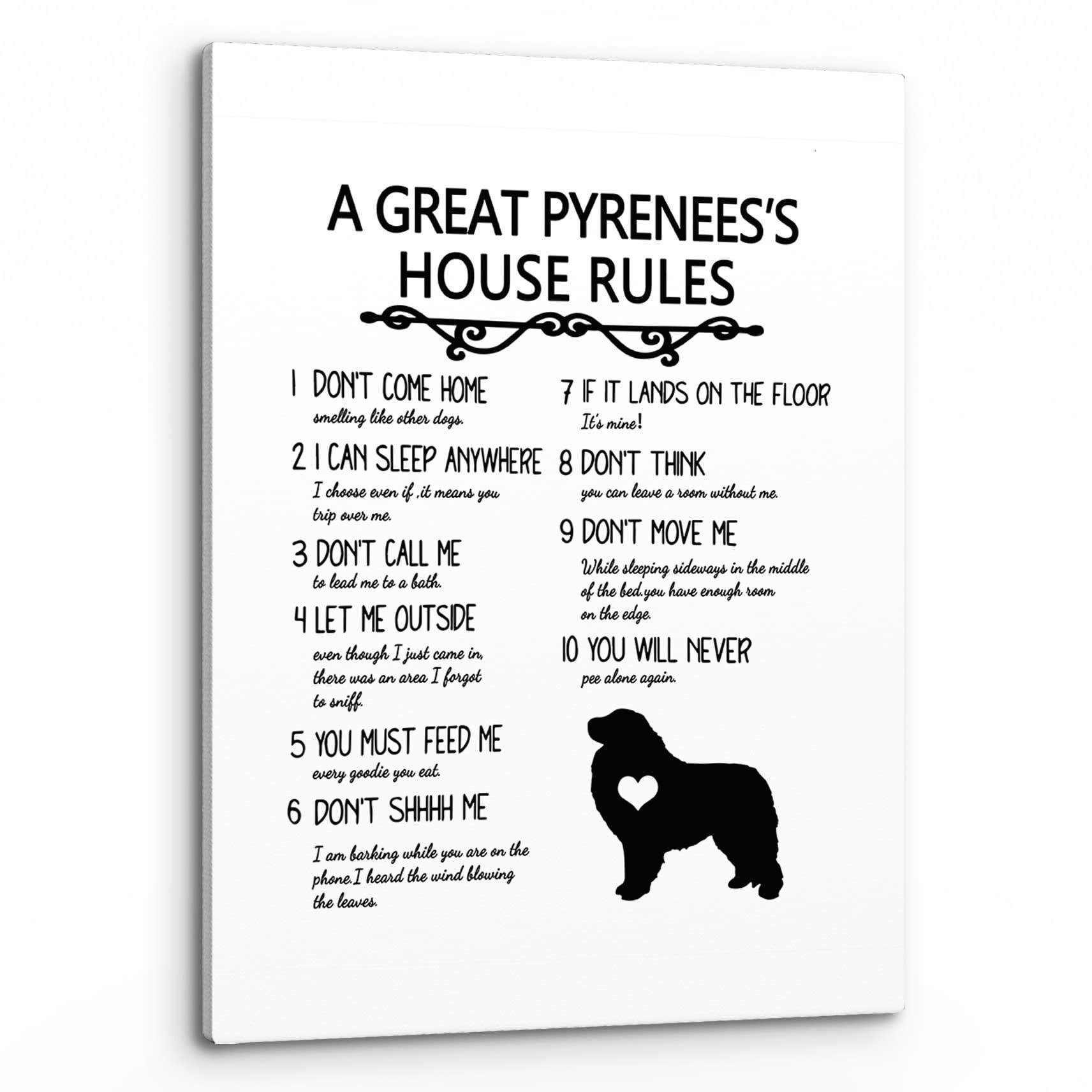 A Great Pyrenees's House Rules Wall Art, Funny Great Pyrenees Dog Quote ...