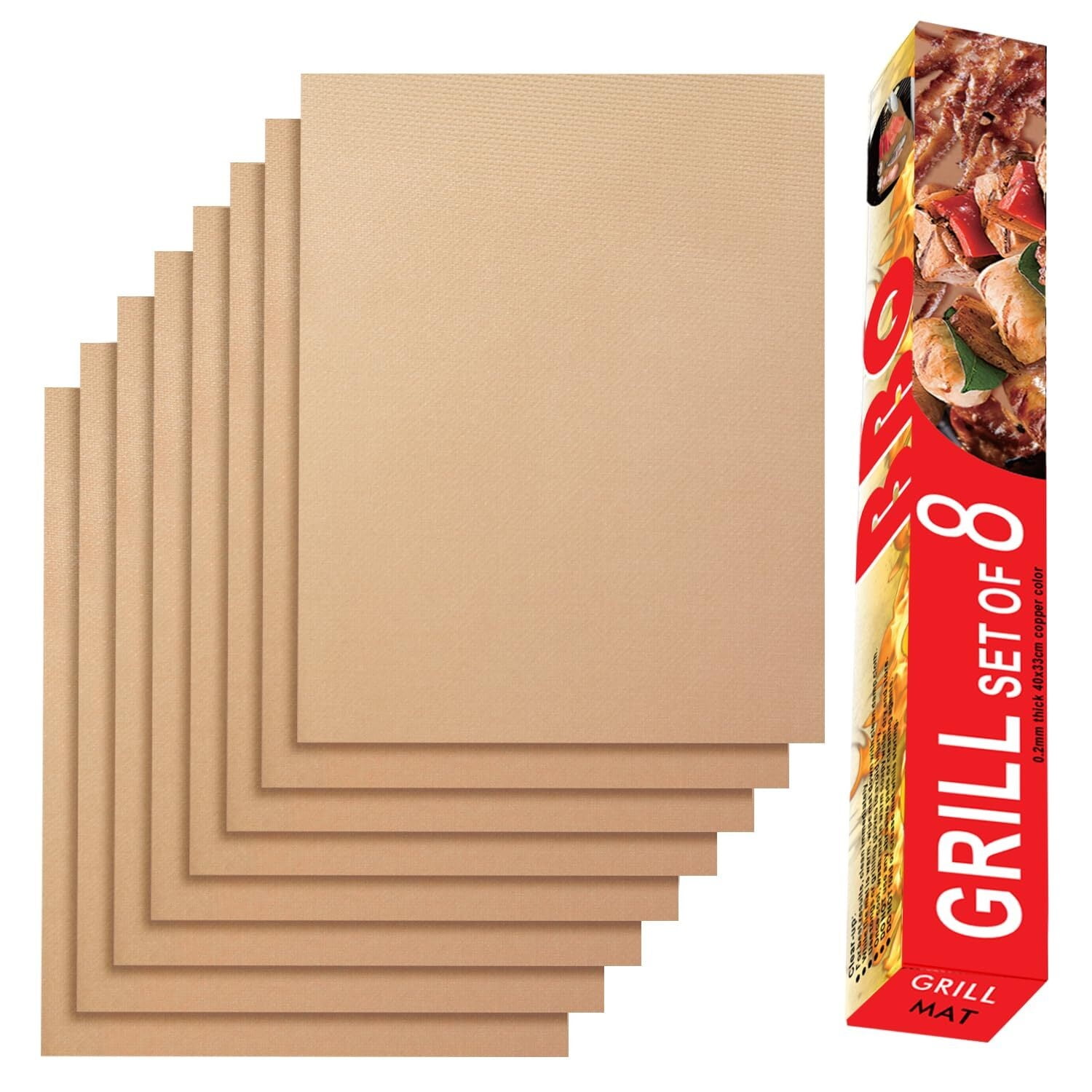 A Grill Mat Set of 6-100% Non-Stick Reusable Mats for Gas, Charcoal or ...