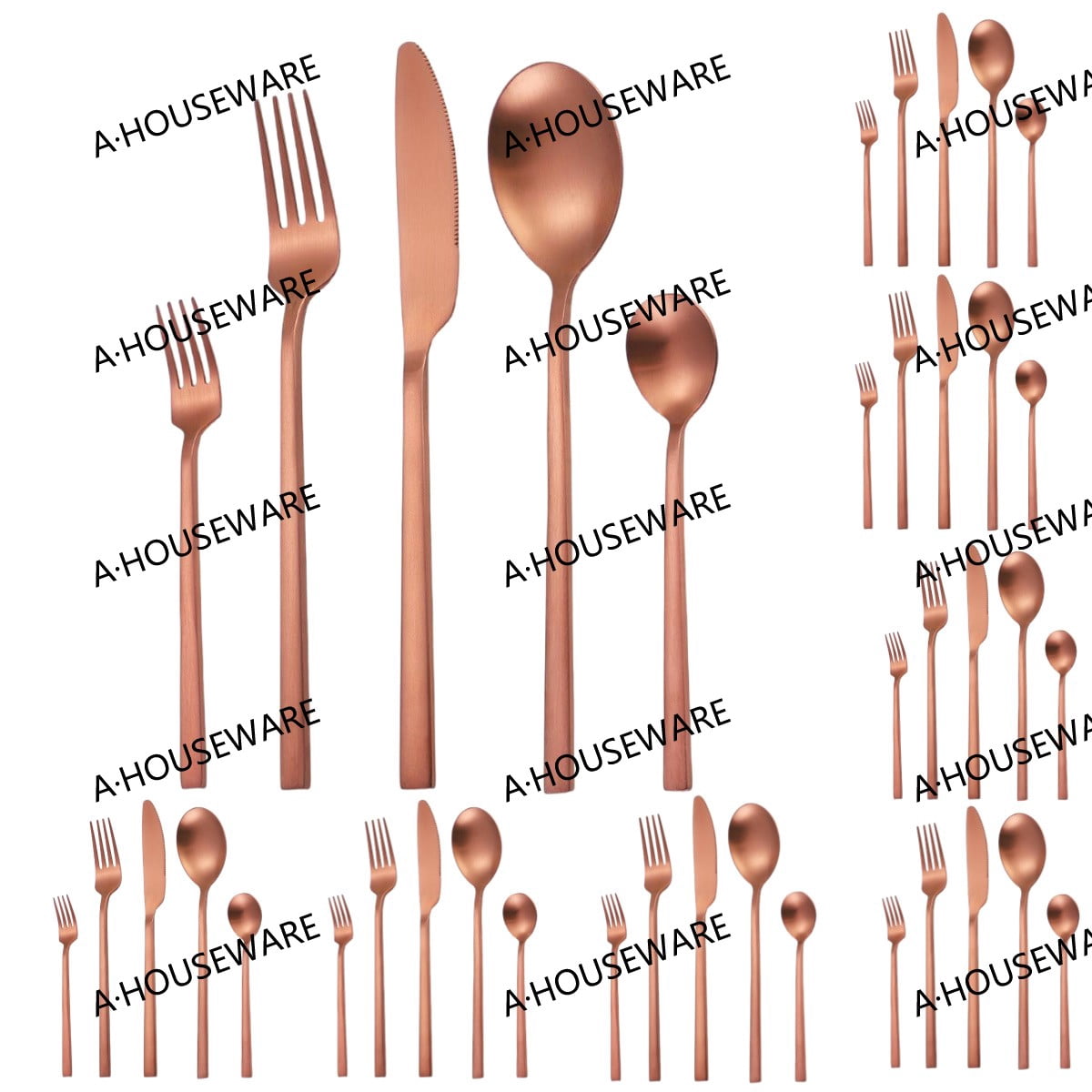 A·HOUSEWARE Rose Gold Matte Silverware 40 Piece Stainless Steel ...