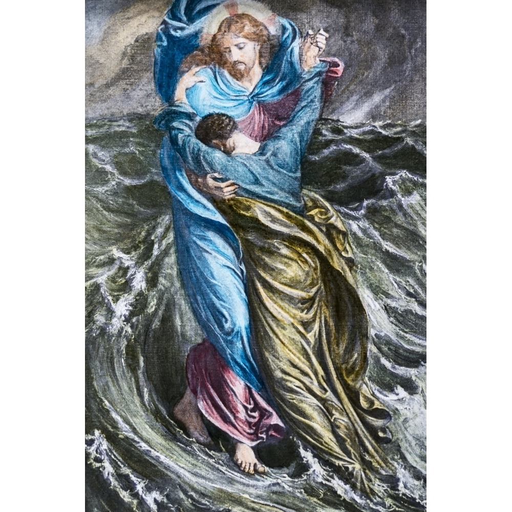 A Hand Coloured Magic Lantern Slide Circa 1900. Jesus Walking Onwater ...