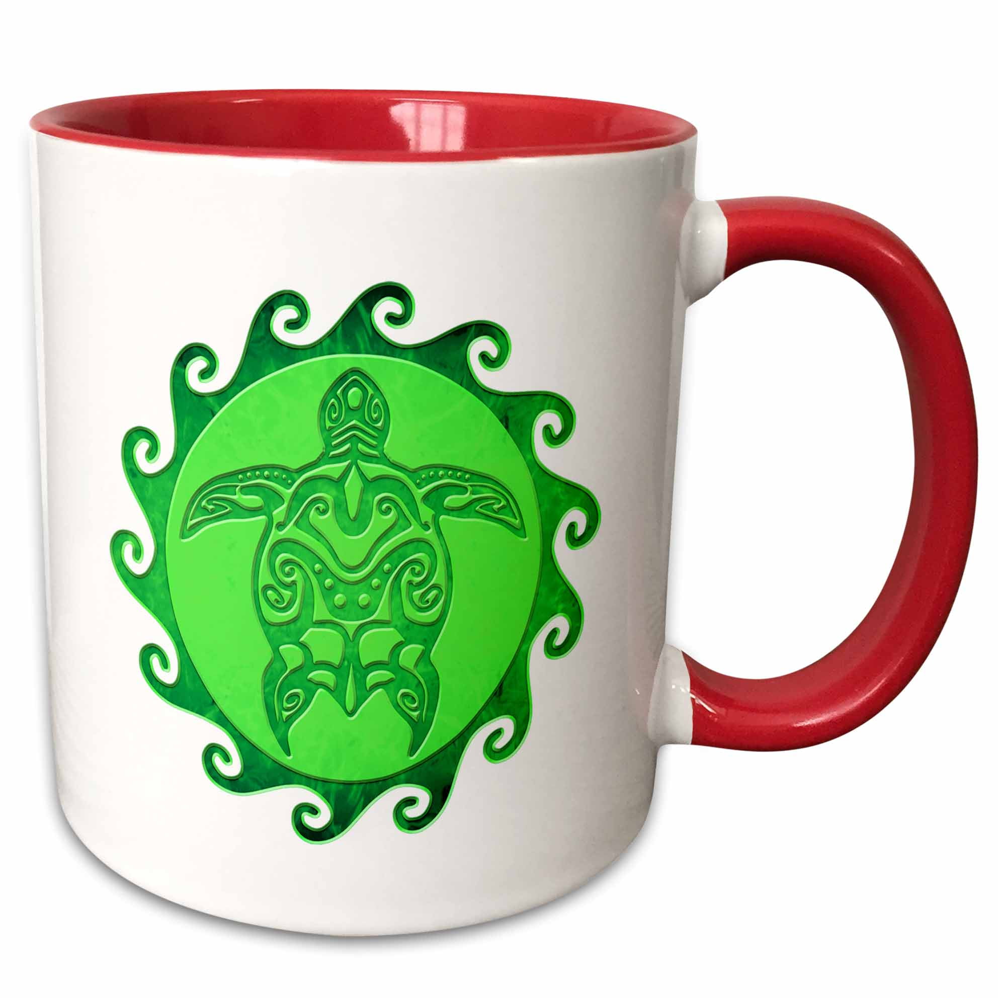 A Hawaiian style tribal green turtle in a Maori Sun symbol. 11oz Two ...