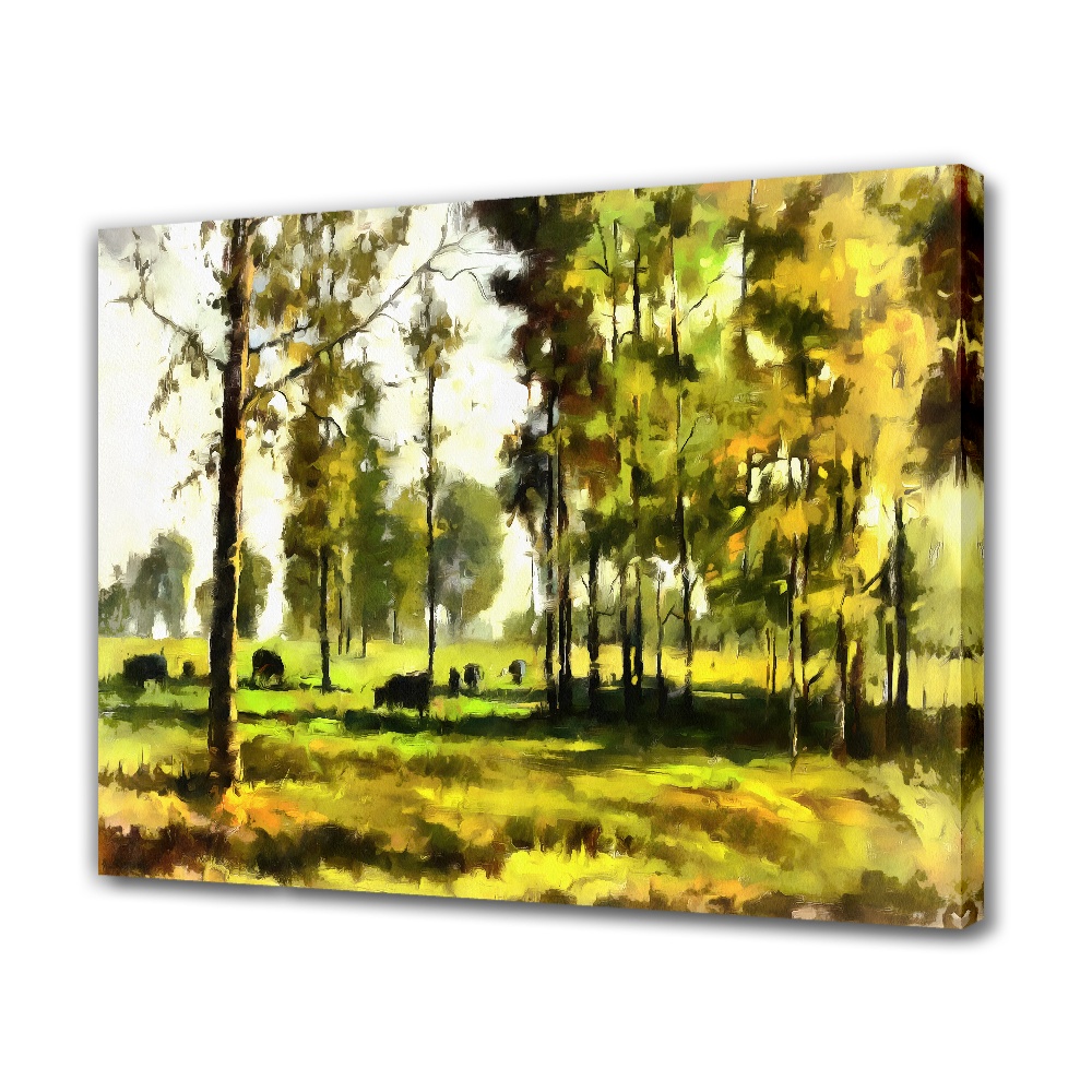 A Herd Of Cows Grazing Leisurely In The Forest Canvas Poster Bedroom ...
