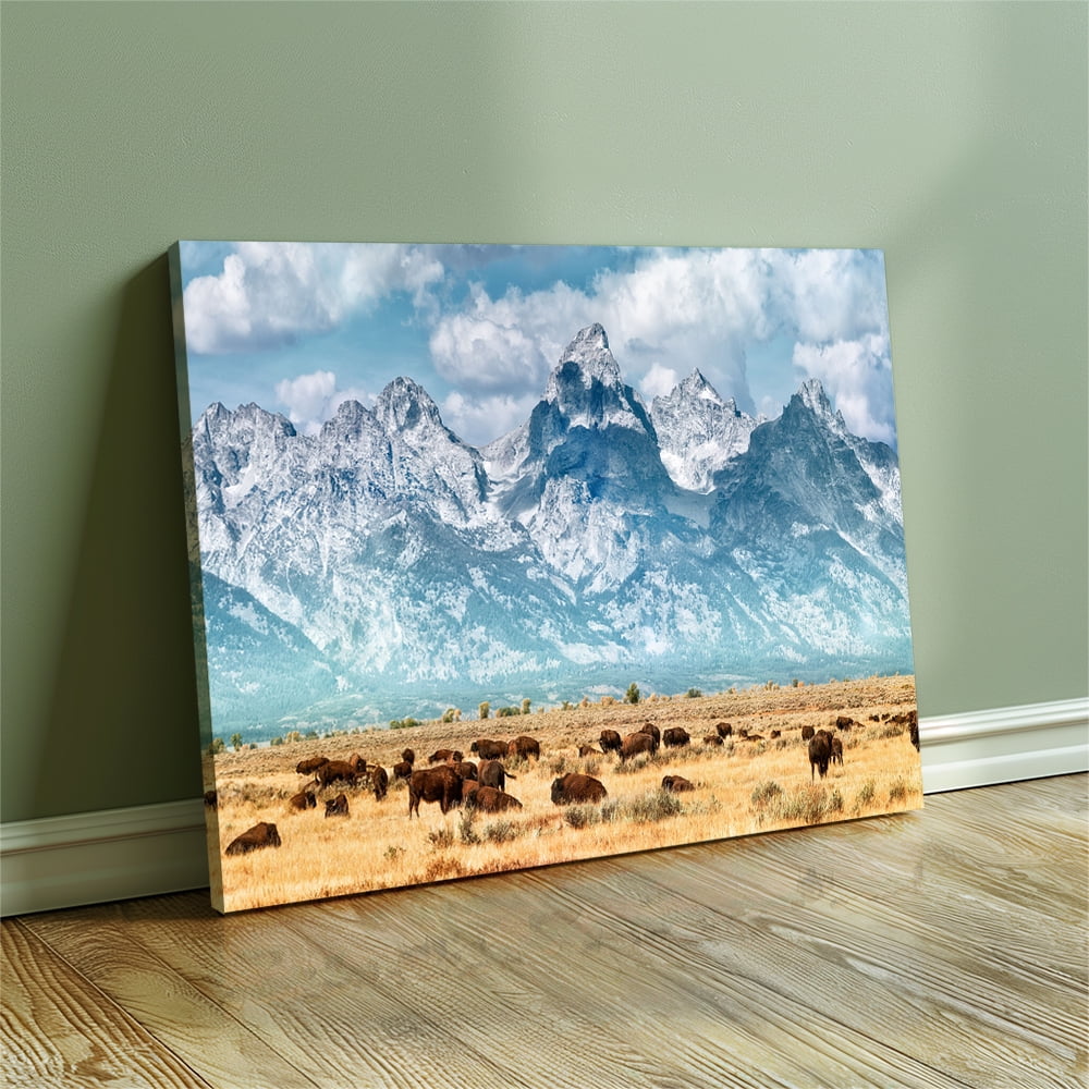 A Herd of Bison Eat Hay Posters Poster Canvas Print Wall Art Bedroom ...