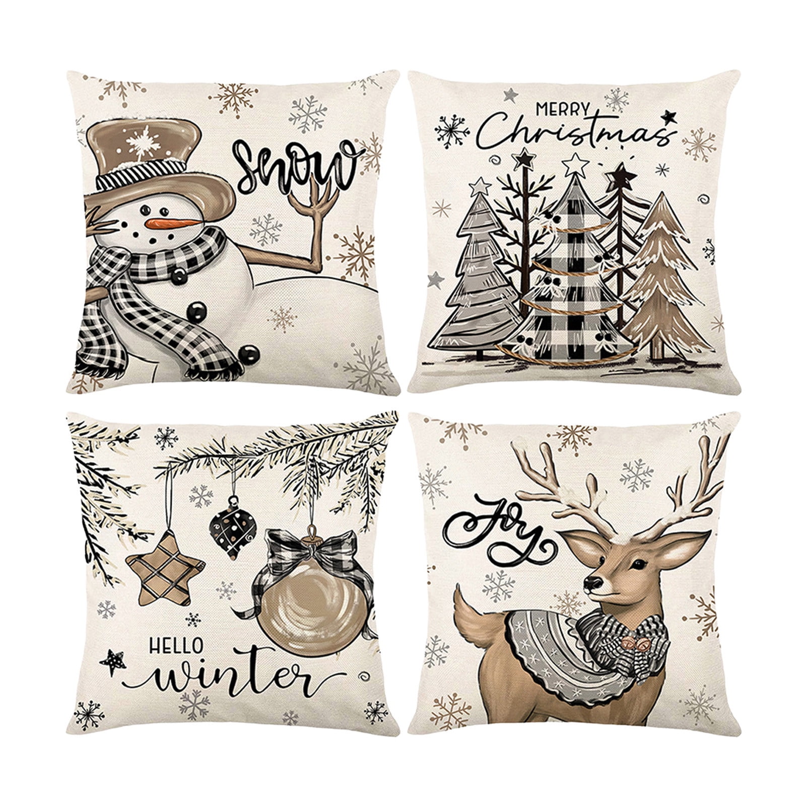 A Holiday Printed Pillowcase Set With 4Pc Set, Festive Patterns And ...