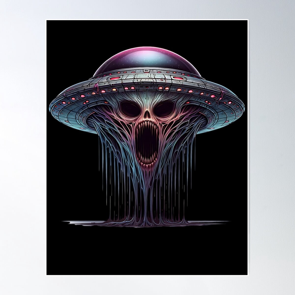 A Horror Ufo With An Alien Head. Poster Wall Art, Modern Wall Decor For ...