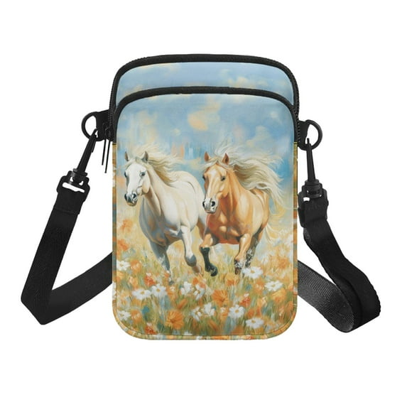 A Horse Print Crossbody Bag Polyester Fabric Adjustable Strap Portable ...