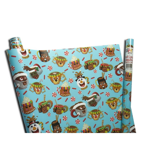 A Hot Cocoa Christmas Gift Wrapping Paper featuring Black Santa & Mrs ...
