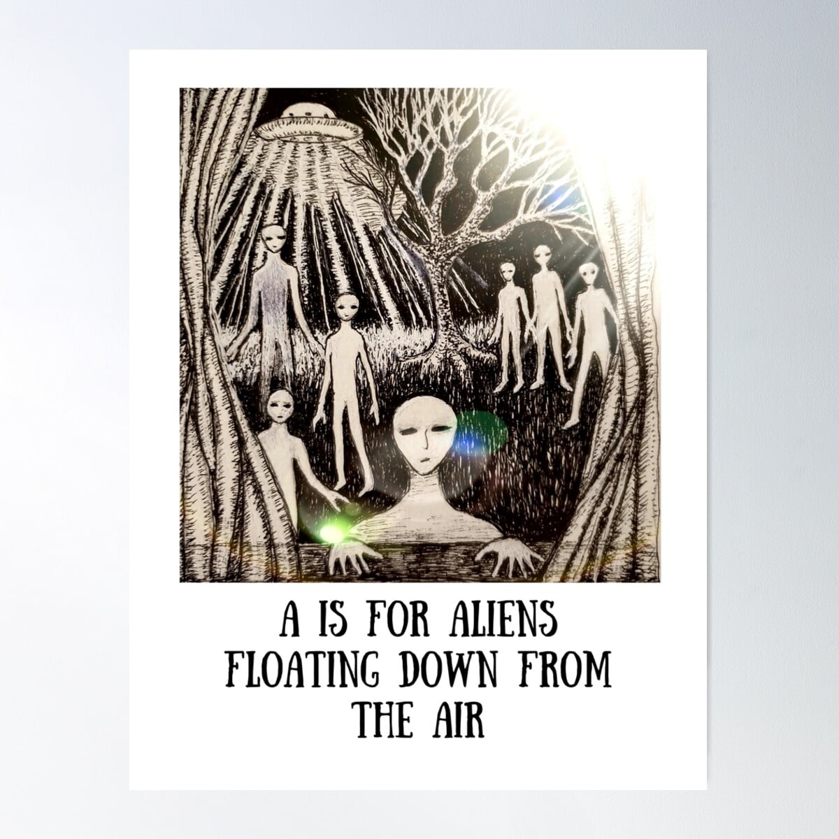 A Is For Aliens Floating Down From The Air...With Orbs Poster Wall Art ...