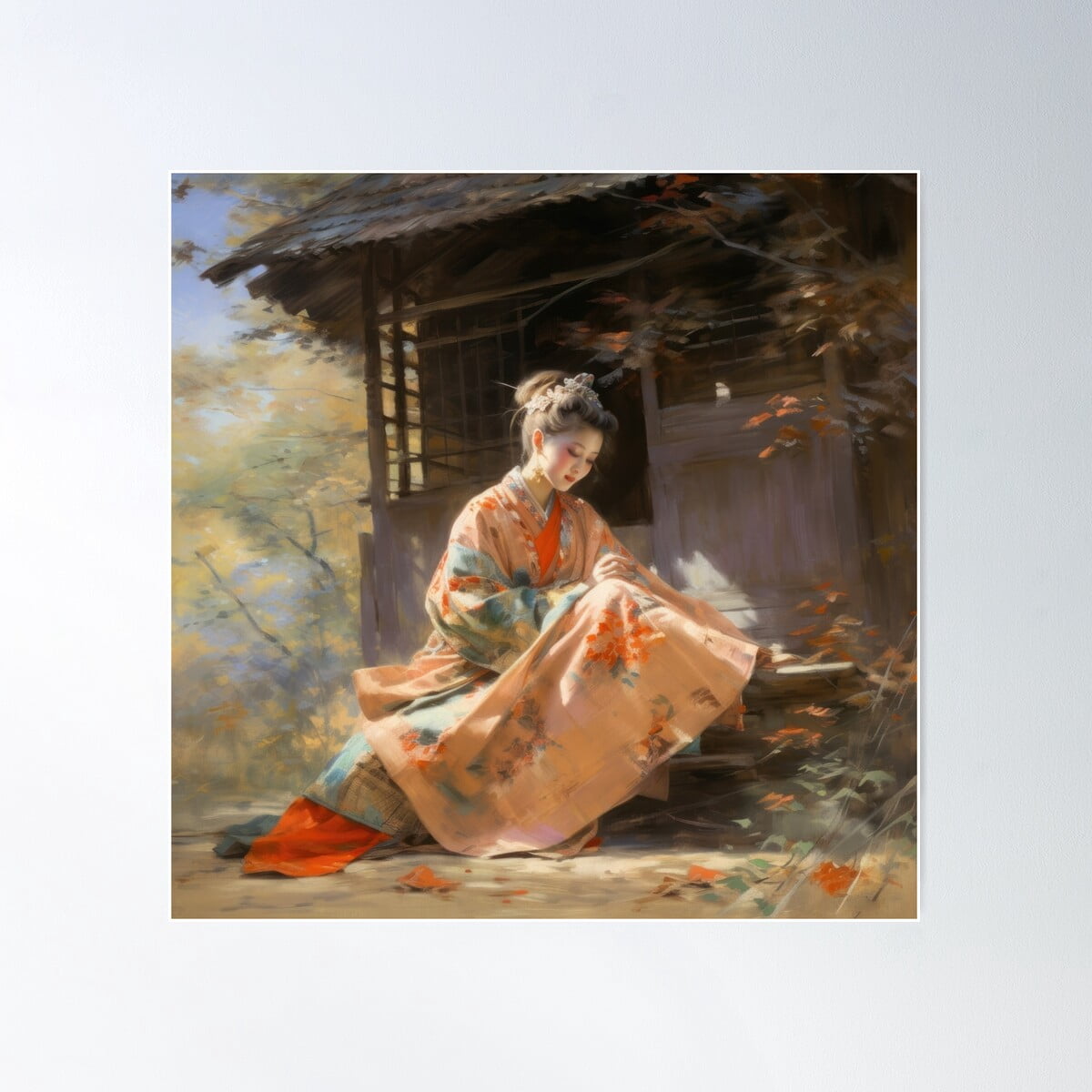 A Japanese Beauty Enjoying The Warm Fall Weather Poster Wall Art ...