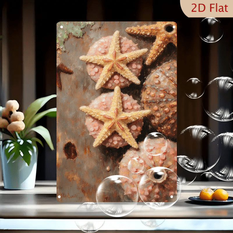 A. K. L. Sea Urchins and Starfish on Rusty Metal 8x12 Inches Wall Art ...