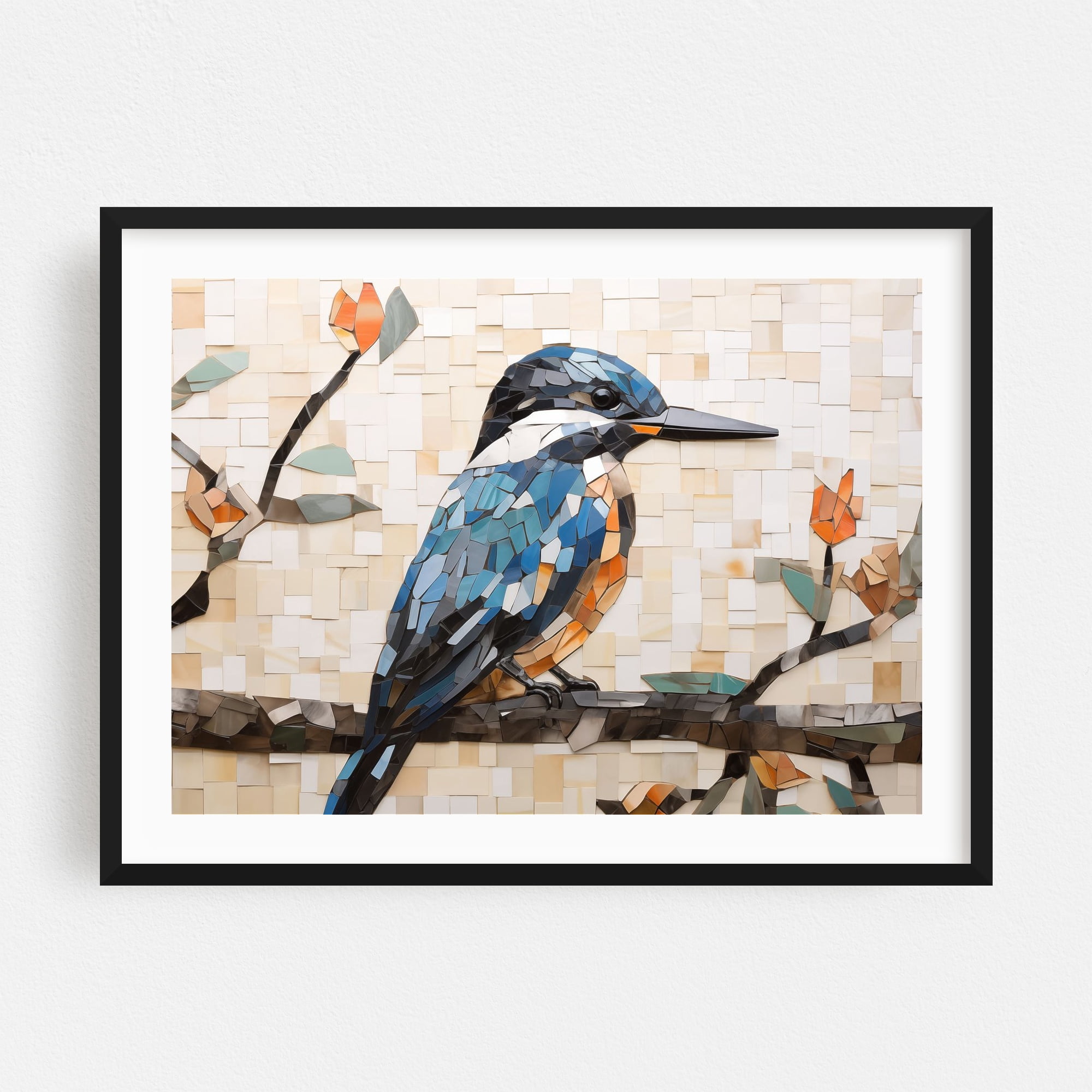 A Kingfisher Mosaic Digital Artwork - Woodblock Bird Wildlife Modern ...