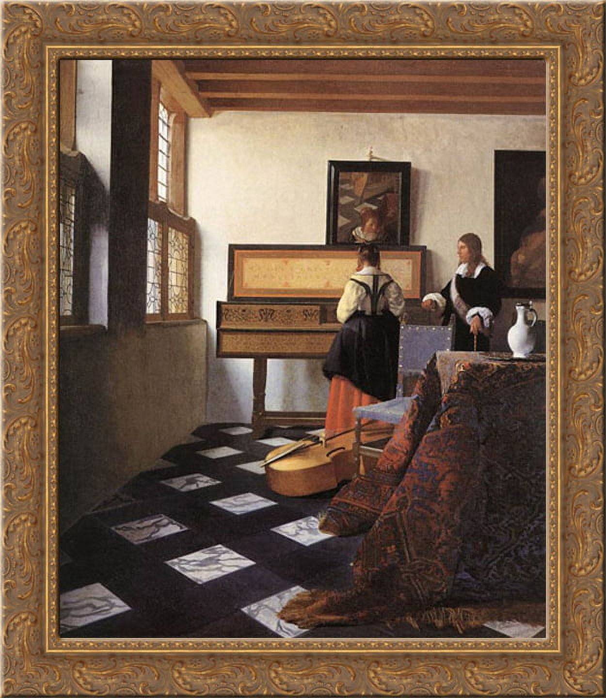 A Lady at the Virginals with a Gentleman 20x22 Gold Ornate Wood Framed ...