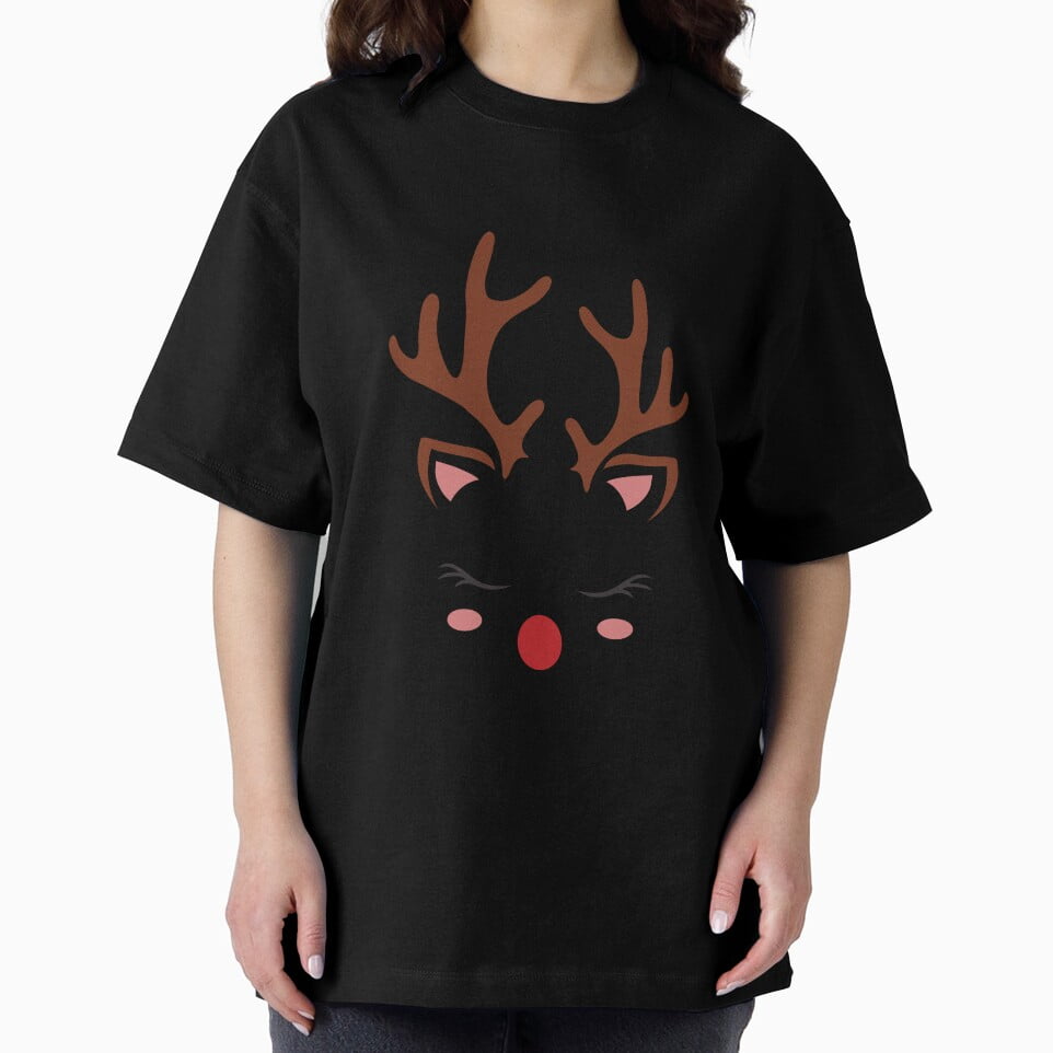A Large Graphic Of A Simple And Festive Reindeer Face, Fun Unisex T ...