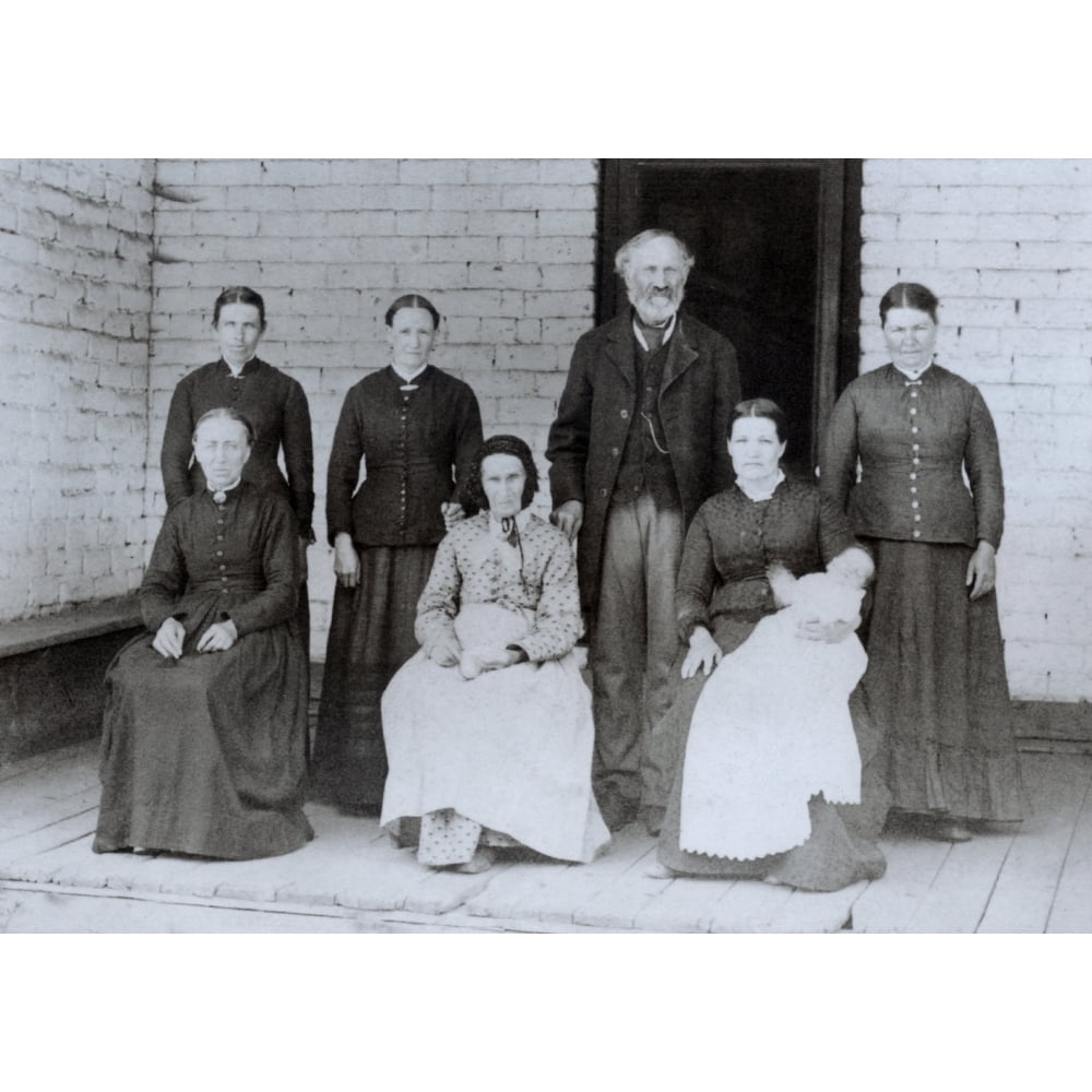 A Latter Day Saint With Five Wives And His Mother Posed On Porch. Photo ...