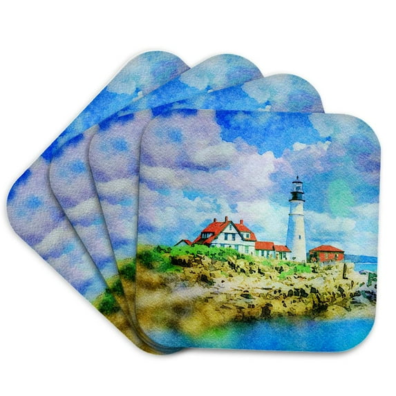 A Light House On The Water Image Of Watercolor Painting, set of 4 ...