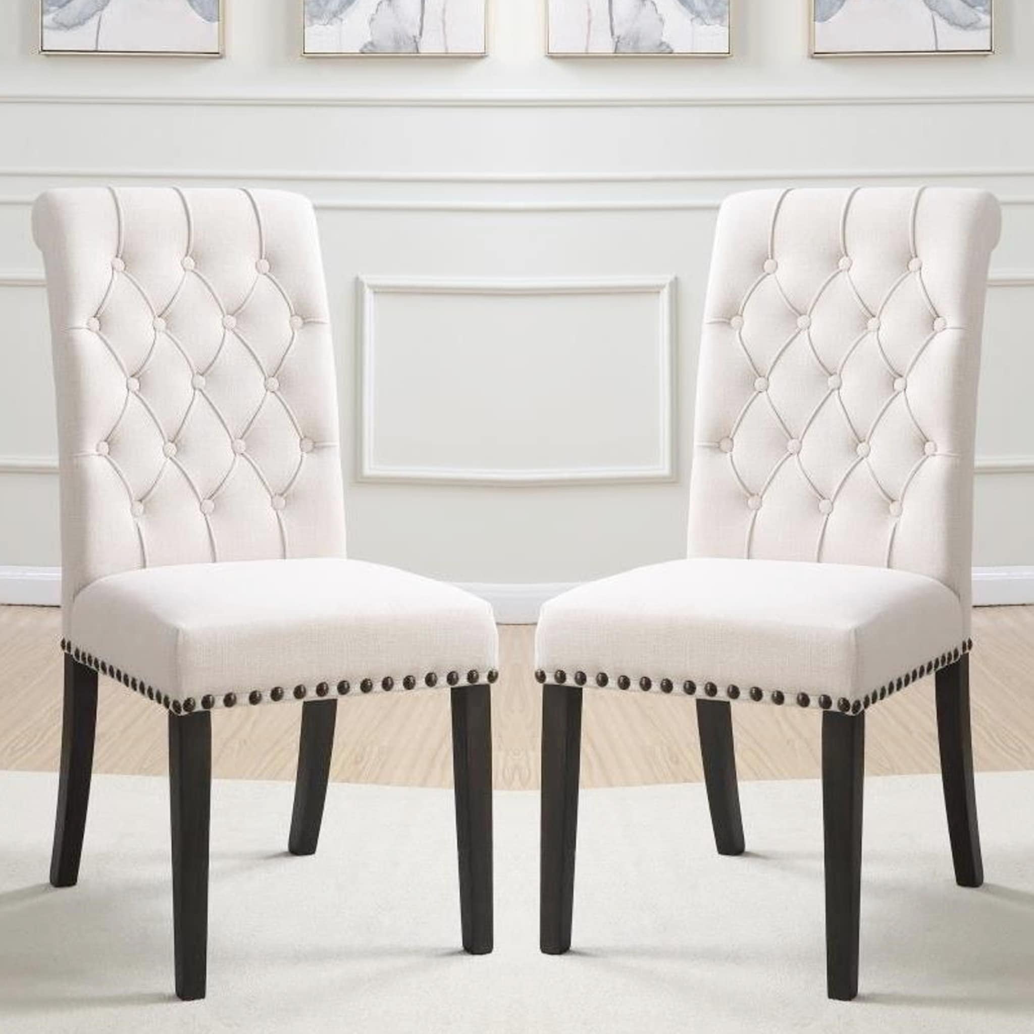 A Line Furniture Decorative Rolled Back Button Tufted Chairs with ...